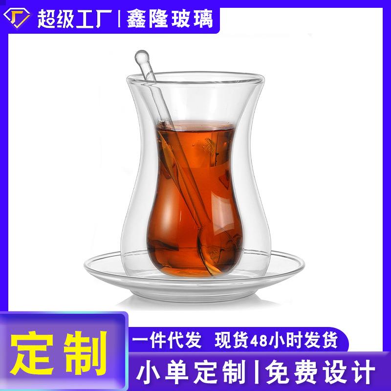 带碟带玻璃勺咖啡杯套装保温双层玻璃杯透明红茶杯子家用泡茶水杯