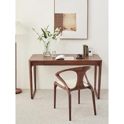 轻奢厅木创意设计中休闲扶手茶椅新34958式实木餐椅胡桃靠背主人