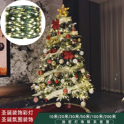 圣诞树装饰灯灯串电池 绿线铜丝灯 彩灯串灯满天星圣诞花环装饰