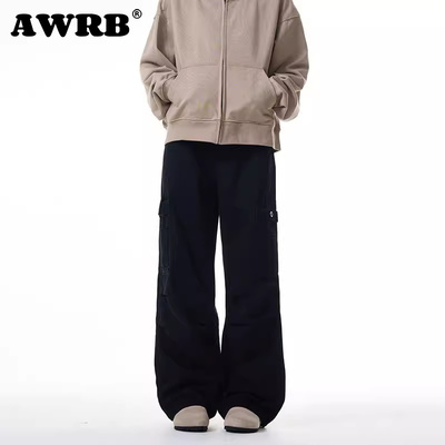 AWRB美式复古Vintage水洗休闲裤男高街潮牌宽松直筒阔腿工装裤