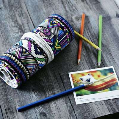 手工帆布笔帘12/24/36/48/72孔大容量卷笔袋素描彩色铅笔绘画专用