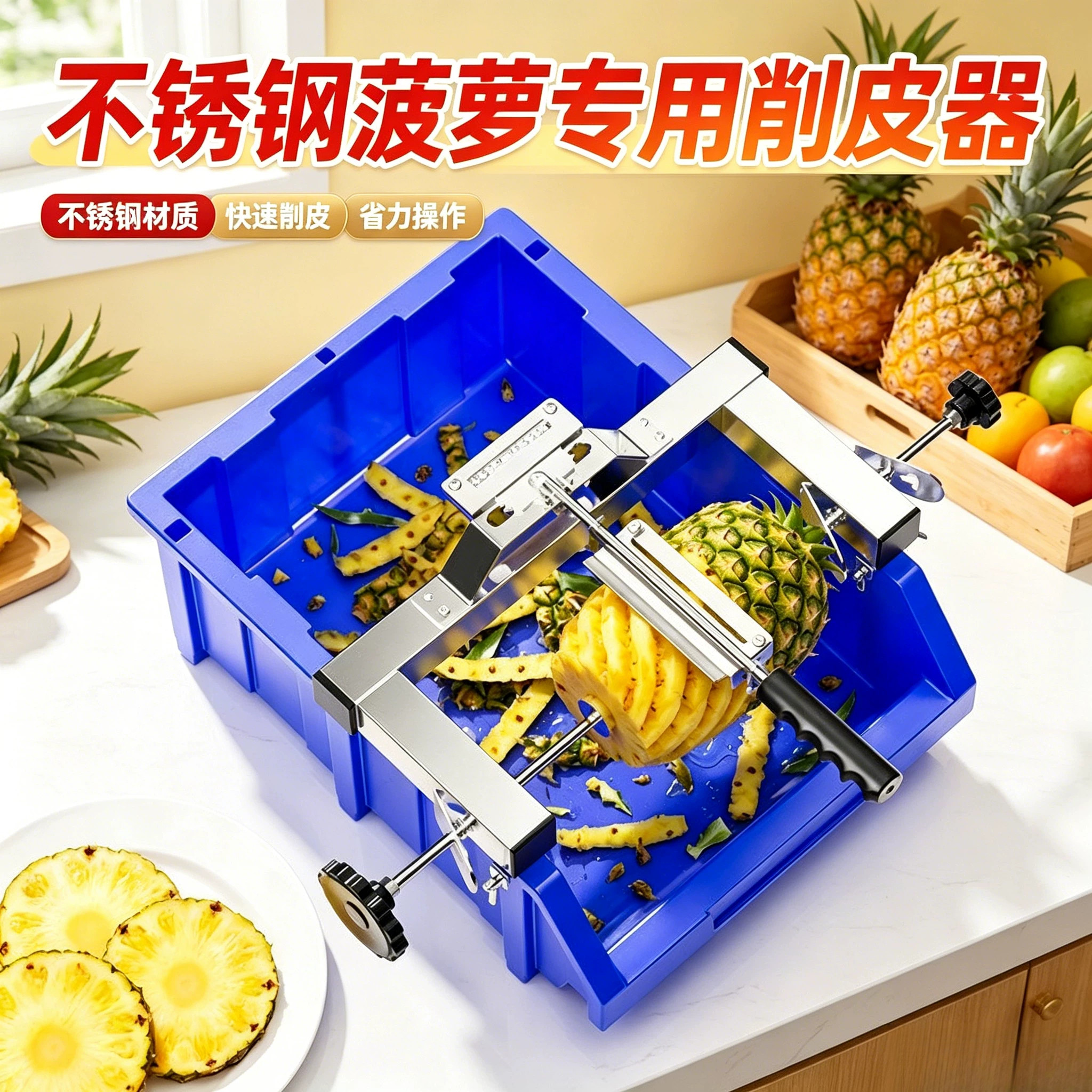 不锈钢菠萝专用削皮器省力高效削菠萝神器凤梨削皮机去眼刀去皮器