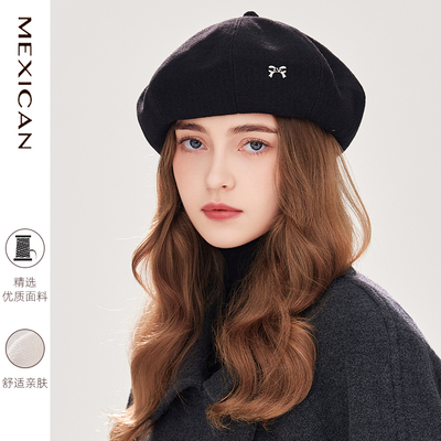 稻草人官方正品秋冬帽子时尚洋气报童帽女显脸小适合方圆脸贝雷帽