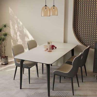 餐岩木板桌实全托方形简约意式家AUR用小户长型轻奢餐桌椅组合