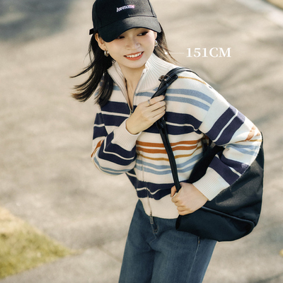 小个子条纹毛针织衫毛衣外