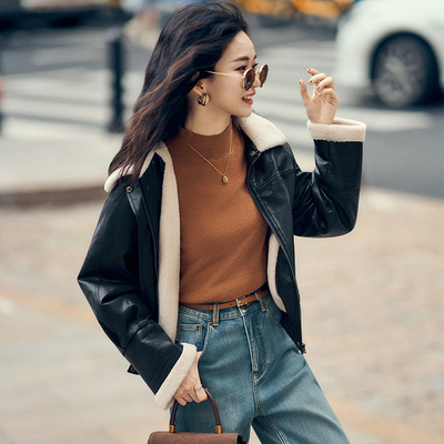 柒量一裁小个子加绒皮衣外套