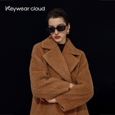 Keywearcloud奇威双排扣翻领长袖绵羊毛外套