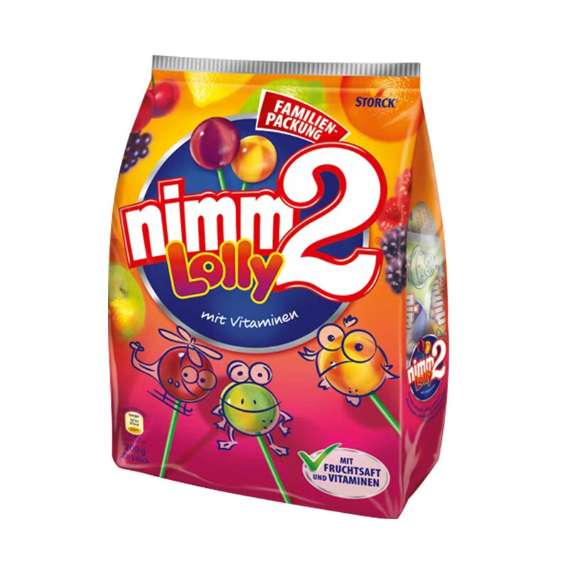 zz德国进口|二宝nimm2维生素果汁棒棒糖水果味儿童糖果零食