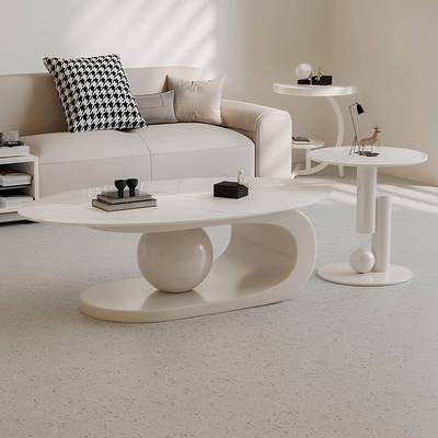 椭圆岩板茶几约pxx60761简小户型现代家客用形厅茶桌组合意式轻奢