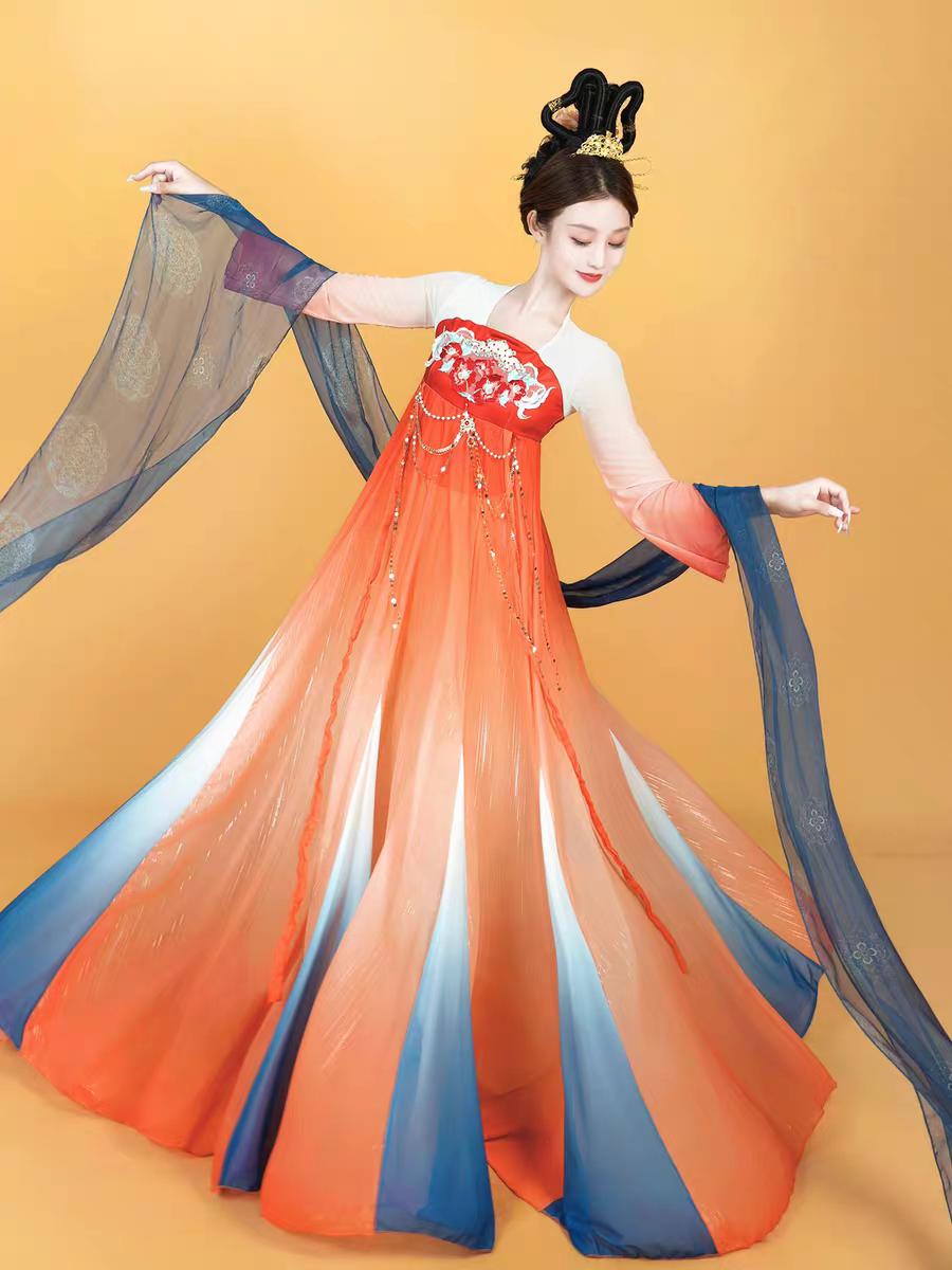 夏辉老师同款大唐夜宴舞蹈服仙气薄纱披帛国风舞台表演汉服长裙