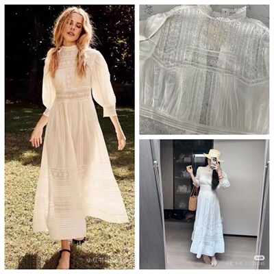 现货DOEN长法式白色仙气飘飘连衣裙长裙沙滩裙海边度假长袖裙子