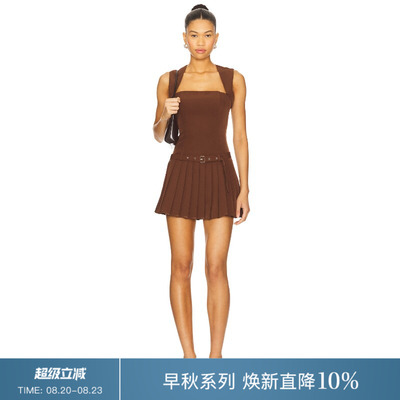 REVOLVE深棕色连衣裙方领宽肩带梭织辣妹风长裙七夕送礼