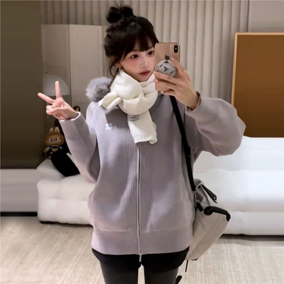 RARN热爱如你2025冬装新款毛衣羽绒服女90白鸭绒加绒针织毛领外套