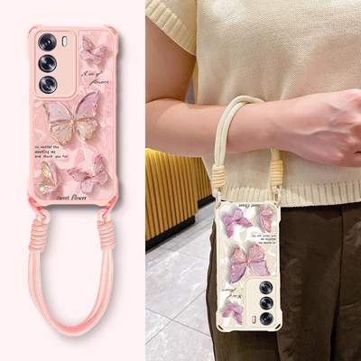 适用OPPO新款时尚爆款四角挂绳壳