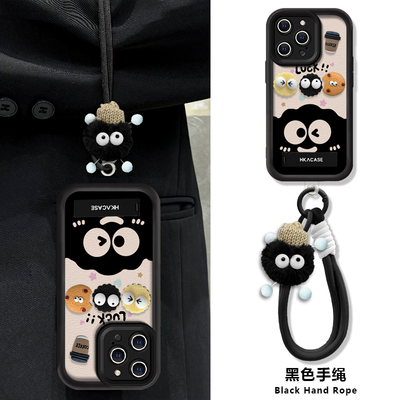 适用苹果16promax手机壳新款iphone15pro硅胶14煤球公仔13可爱女网红12秋冬11挂绳xsmax高级8plus镜头7p全包