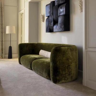 复古绿布艺沙发现代大小户型设计师民宿公寓休闲区直排沙发奶油风
