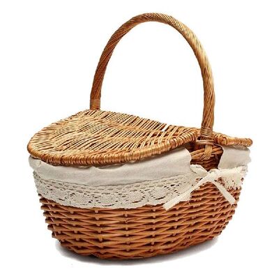 新品Handmade Wicker Basket with HandleI, Wicker Camping Picn