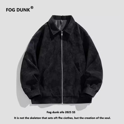 FOG DUNK美式纯色翻领夹克男女款2025春季潮牌宽松休闲上衣外套
