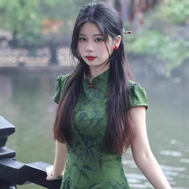 【丹青客】新中式提花改良旗袍女春气质复古短袖连衣裙图片色拼接
