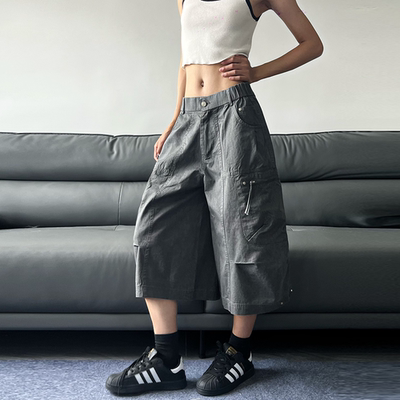 美式口袋高级感七分宽松裤