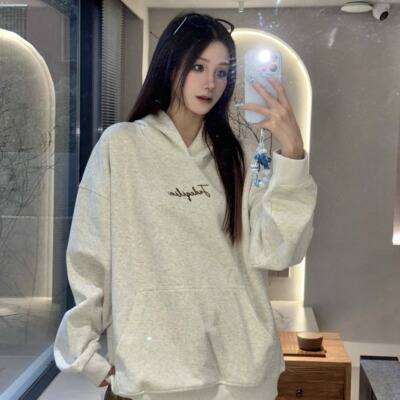 404mob美式复古花体字母印花帽衫