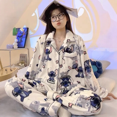 珊瑚绒睡衣女冬季2024可爱史迪仔