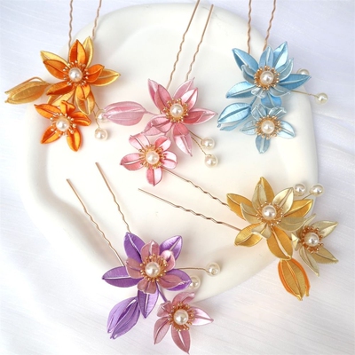 成品缠花成品重瓣桃花小u钗百搭发簪盘发日常饰品古风汉服发饰