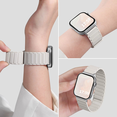 适用于荣耀手表5表带honor5硅胶磁吸回环腕带新款智能运动手表watch5/4工字纹男女高级感换带张婧怡同款夏