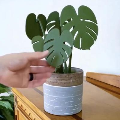 Monstera coaster plant 龟背竹杯垫植物带磁铁3D打印跨境爆款