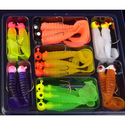 极速17pcs Soft Wormm Lure Lure Set Head Hooks Fishing Baits