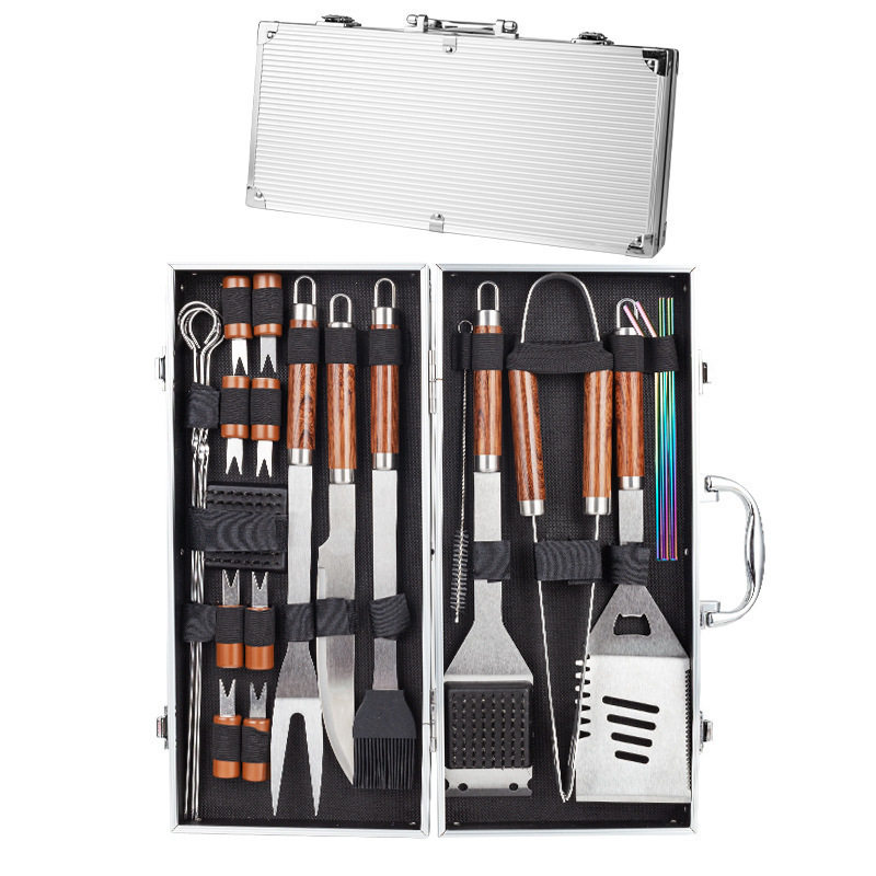 现货铝箱组合烧烤套装BBQ用具高档烧烤具户外露营烧烤工具24件