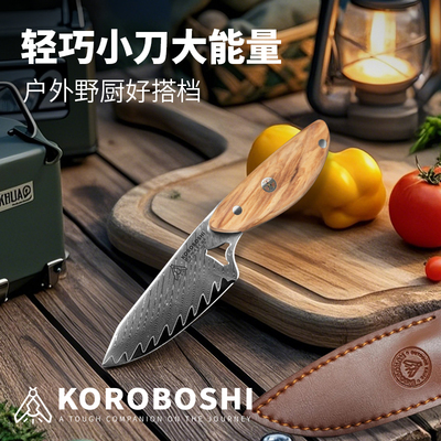 萤火虫大马士革户外小刀AUS-10钢切肉小剔骨切水果刀（清仓版）