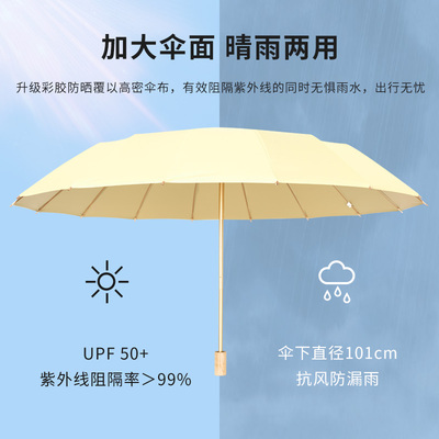 bpb复古太阳伞16骨大晴雨伞两用女中式折叠抗风防晒防紫外线遮阳