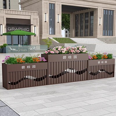铁艺落地户外花箱市种植箱政售摆花坛步行街商业隔断花槽组合花架