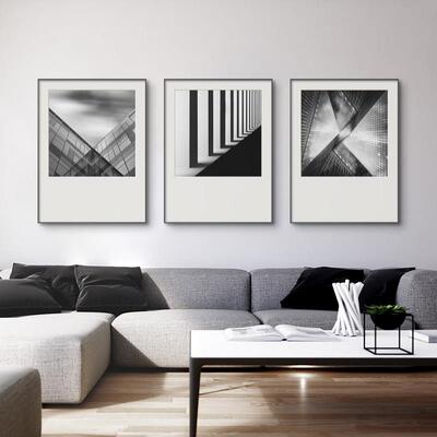 北欧黑白工作室装饰画样板间办公室现代简约卡纸建筑摄影文艺挂画