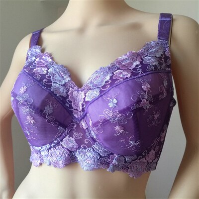 内衣大码文胸F杯G杯全包裹胖mm110H杯薄款侧收全罩杯美背刺绣胸罩