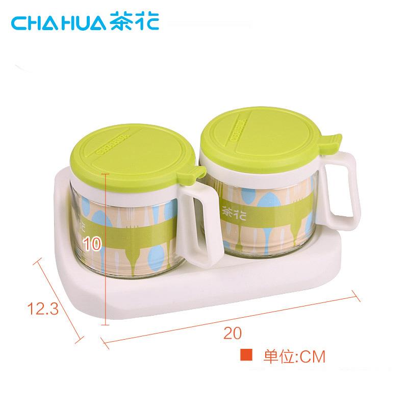 茶花圆形玻璃调味罐 厨房用品调料盒套装 调料罐盐罐调味瓶6015
