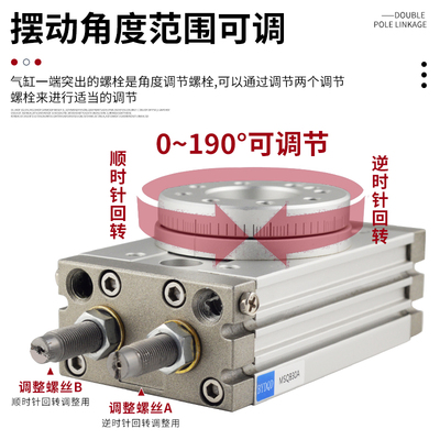 MSQB气动旋转气缸90度摆动180度回转HRQ10A/20A/30A/50A/70A/R/L2