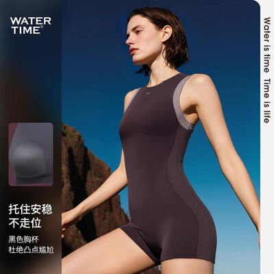 WaterTime泳衣女新款游泳馆专用连体温泉微胖遮肉竞速平角游泳衣