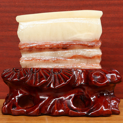 天然石材奇石摆件猪肉石五花肉桌面装饰14*12*4cm1195g雕刻石摆件