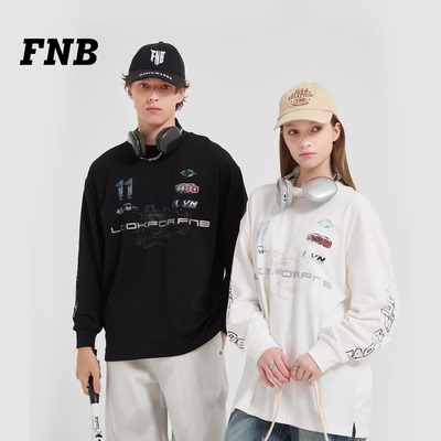FNB赛车风男女宽松落肩长袖T恤