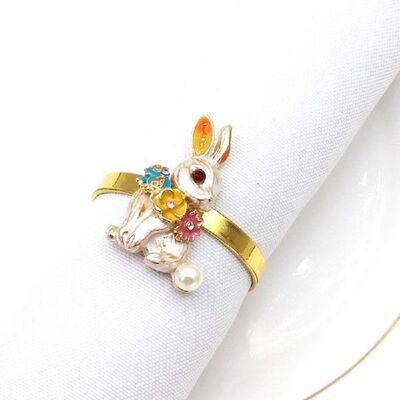 极速Set of 6 Easter Bunny Napkin Rings Metal Rabbit N.apkin