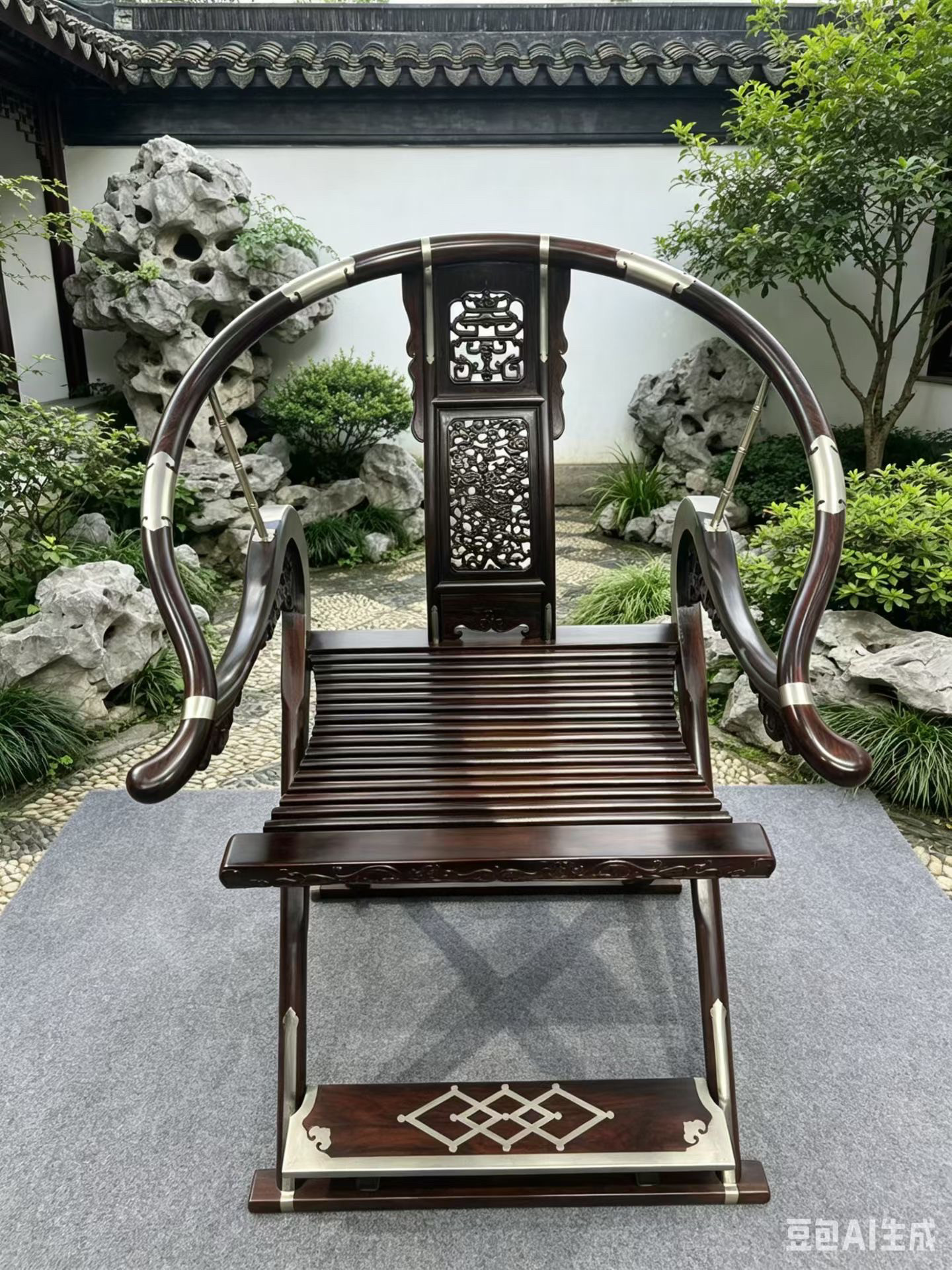 老挝大红酸枝头把镂空麒麟雕花交椅明清交趾黄檀明式中式家具无补