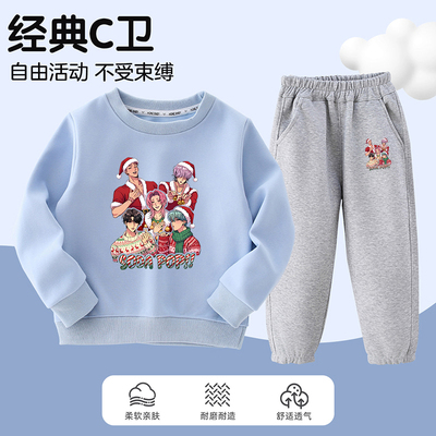 kpop猎魔女团SODA POP印花衣服女童长袖上衣男童T恤儿童圣诞套装