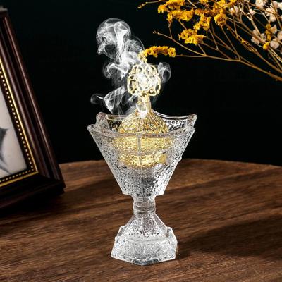 阿拉伯水晶香炉客厅香熏炉桌面玻璃香插烛台摆件带盖炭火香薰炉