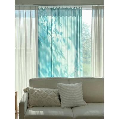 ins风夏日透光窗帘雪纺纱蓝色窗纱飘窗帘布门帘飘逸窗幔阳台纱帘