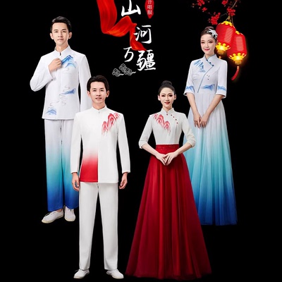 新款大合唱服演出服女长裙舞台服装合唱团主持人比赛朗诵表演礼服