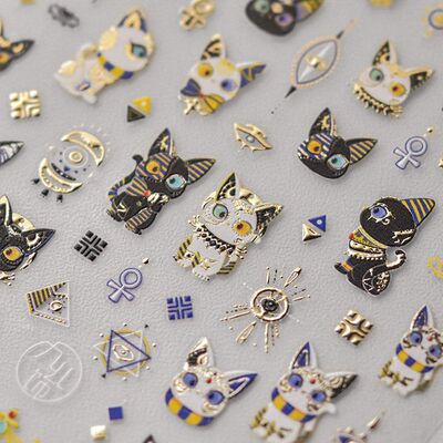 烫金埃及猫咪可爱萌宠美甲贴纸