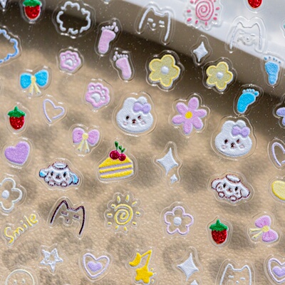 可爱兔子花花浮雕美甲贴纸