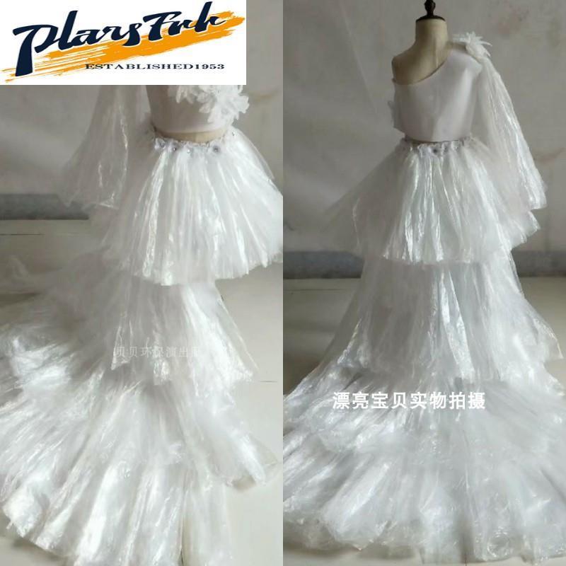 儿童成人亲子环保服装手工制作塑料袋拖尾环保时装秀表演服母女装